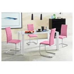 Essgruppe Inosign "Normadora", bunt (weiß, pink,), Microfaser, Sitzmöbel-Sets, mit Glastisch, Freischwinger belastbar bis 120 KG