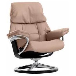 Relaxsessel stressless "Ruby", beige (sand paloma), B:76cm H:100cm T:75cm, Leder PALOMA: durchgefärbtes Semianilin-Möbelleder;Leder BATICK: durchgefärbtes und genarbtes Möbelleder, Sessel, mit Signature Base, Größe S, Gestell Eiche, Wenge, Braun & Schwarz