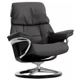 Relaxsessel stressless "Ruby", grau (rock paloma), B:76cm H:100cm T:75cm, Leder PALOMA: durchgefärbtes Semianilin-Möbelleder;Leder BATICK: durchgefärbtes und genarbtes Möbelleder, Sessel, mit Signature Base, Größe S, Gestell Eiche, Wenge, Braun & Schwarz