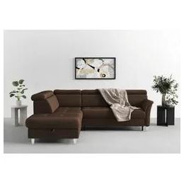 Sit & More Ecksofa SIT & MORE "Marano L-Form", braun (dunkelbraun), B:252cm T:216cm, 100% Polyester, Sofas, inklusive Kopfteilverstellung, wahlweise mit Bettfunktion, Bettkasten