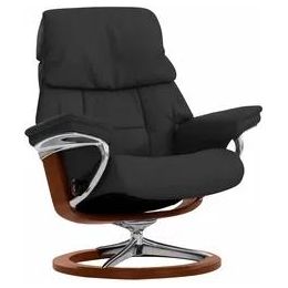 Relaxsessel stressless "Ruby", schwarz (schwarz batick), B:76cm H:100cm T:75cm, Leder PALOMA: durchgefärbtes Semianilin-Möbelleder;Leder BATICK: durchgefärbtes und genarbtes Möbelleder, Sessel, mit Signature Base, Größe S, Gestell Eiche, Wenge, Braun & Schwarz