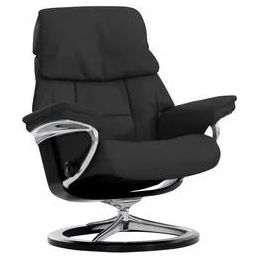 Relaxsessel stressless "Ruby", schwarz (schwarz batick), B:76cm H:100cm T:75cm, Leder PALOMA: durchgefärbtes Semianilin-Möbelleder;Leder BATICK: durchgefärbtes und genarbtes Möbelleder, Sessel, mit Signature Base, Größe S, Gestell Eiche, Wenge, Braun & Schwarz