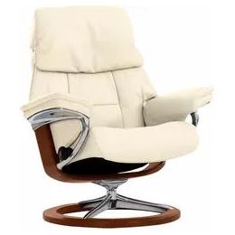 Relaxsessel stressless "Ruby", beige (vanilla paloma), B:76cm H:100cm T:75cm, Leder PALOMA: durchgefärbtes Semianilin-Möbelleder;Leder BATICK: durchgefärbtes und genarbtes Möbelleder, Sessel, mit Signature Base, Größe S, Gestell Eiche, Wenge, Braun & Schwarz