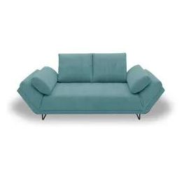 Schlafsofa Inosign "Jadelyn mit klappbaren Armlehnen, Bettsofa mit Federkern, Breite 250cm", blau (türkis), B:250cm T:97cm, 100% Polyester, Sofas, Federkern, Cord-Bezug, incl. 2 Armlehnkissen, Liegefläche 97x250 cm
