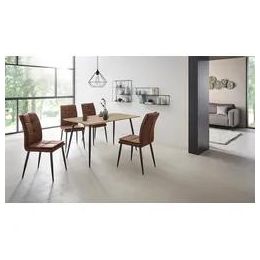 Essgruppe LEONIQUE "Dino + Lima", braun (braun, braun, schwarz), B:140cm H:76cm T:80cm, Sitzmöbel-Sets, Set, 5-tlg, Tisch in Eiche Optik und 4 Esszimmerstühlen