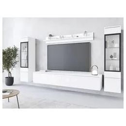 Wohnwand Inosign "VERA II", weiß (weiß matt, weiß hochglanz), B:260cm H:130cm T:33cm, Kastenmöbel-Sets, Mediawand 260 cm, Vitrine mit Verglasung, stehend und hängend