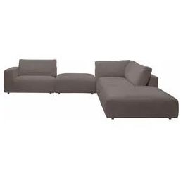 Ecksofa Musterring "LUCIA L-Form", braun (fango crona), B:340cm H:81cm T:346cm, Flachgewebe FLORIS (100% Polyester);Flachgewebe VALMONT (60% Baumwolle/ 40% Leinen);Microfaser CRONA (100% Polyester), Sofas, in vielen Qualitäten und 4 verschieden Nähten