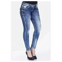 Cipo & Baxx Slim-fit-Jeans CIPO & BAXX "Jeans", Damen, Gr. 29, Länge 32, blau (jeansblau), 98% Baumwolle;2% Elasthan, unifarben, Basic, slim fit lang, Jeans, mit Used-Elementen, WD242