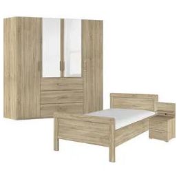 Schlafzimmer-Set Rauch "Komplettschlafzimmer Schlafzimmer EVELYN", braun (eiche sonoma), Bett 120x200cm + ohne Matratze, B/H: 120cm x 200cm, Bett 120x200cm, Holzwerkstoff, Schlafzimmermöbel-Sets, Schrank und Bett in 2 Breiten, Nachttisch mit Paneel MADE IN GERMANY
