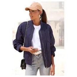 Steppjacke Lascana, Damen, Gr. 38, blau (marine), Web, Obermaterial: 100% Baumwolle. Futter: 100% Baumwolle, unifarben, figurumspielend hüftbedeckend, Rundhals, Jacken, in modischer Optik mit Taschen, Bomber-Design