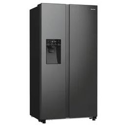 HISENSE Side-by-Side "RS5P535NT", Energieeffizienz: E (A-G), silber (schwarzer edelstahl), B:91,5cm H:178,6cm T:69,8cm, Kühlschränke, Wasser-/Eisspender