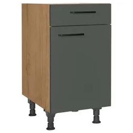 Unterschrank Nobilia ""Easytouch", Ausrichtung wählb., vormontiert, in den Breiten 30, 45 &", grün (front: lacklaminat mineralgrün ultramatt, korpus: eiche sierra nachbildung), B:45cm H:87cm T:58,3cm, Schränke, 60 cm Breite, mit höhenverstellbaren Sockelfüßen, vormontiert