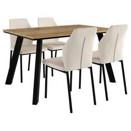 Essgruppe OTTO HOME "Genf Tischgruppe BESTSELLER", beige (eichefarben, creme,), Webstoff, Sitzmöbel-Sets, Küchentisch, 4 Stühle, moderne Tischplatte in eiche/schwarz