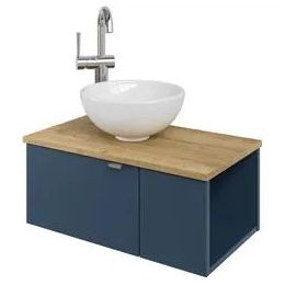 Waschtisch SAPHIR "Serie 6915 Waschschale mit Unterschrank für Gästebad, Gäste WC", blau (baltic blau matt, halifax eiche, baltic blau matt touch), B:61cm H:39,8cm T:35cm, Waschtische, 61 cm mit Keramik-Aufsatzbecken, 2 Türen und 1 Fach
