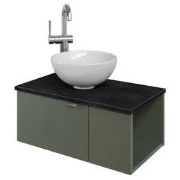Waschtisch SAPHIR "Serie 6915 Waschschale mit Unterschrank für Gästebad, Gäste WC", grün (schilfgrün matt, schiefer, schilfgrün matt touch), B:61cm H:39,8cm T:35cm, Waschtische, 61 cm mit Keramik-Aufsatzbecken, 2 Türen und 1 Fach