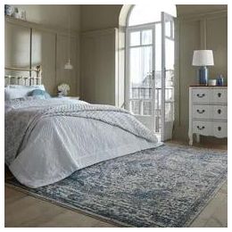 Teppich FLAIR RUGS "Cordelia Vintage", blau, B:120cm H:7mm L:160cm, Kunstfaser, Teppiche, Teppich, aus recyceltem Polyester, Wohnzimmer, Schlafzimmer, Esszimmer