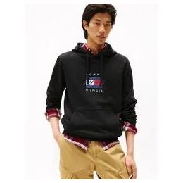 Kapuzensweatshirt Tommy Hilfiger "LINEAR FLAG GRAPHIC", Herren, Gr. 3XL, schwarz, Sweatware, Obermaterial: 100% Baumwolle, regular fit, Rippstrickbündchen, Sweatshirts, Regular Fit, Hoodie, Kapuze mit Tunnelzug