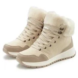 Winterstiefelette Lascana "High Top Sneaker, Schnürschuh, Boots, Stiefelette", Damen, Gr. 37, beige, Obermaterial: 100% Lederimitat. Futter: 100% Textilmaterial. Decksohle: 100% Textilmaterial. Laufsohle: 100% Synthetik, unifarben, Schuhe, aus wasserabweisendem Material mit Warmfutter VEGAN