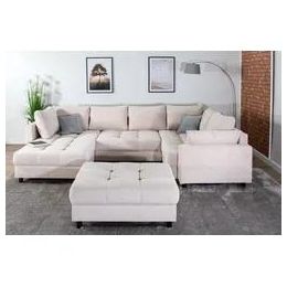 Wohnlandschaft Collection AB "Toni U-Form mit Armlehne", beige, B:298cm H:44cm T:203cm, 95%Polyester;5%Nylon, Sofas, inkl. Hocker und Zierkissen in abgesetzter Farbe, mit Bonnelfederkern
