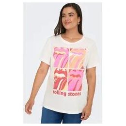 Kurzarmshirt Only CARMAKOMA "CARROLL LIFE SS O-NECK REG TEE LC JRS", Damen, Gr. L, cloud dancer print:rolling stones squarot, Jersey, Obermaterial: 100% Baumwolle, bedruckt, regular fit normal, Rundhals, Shirts