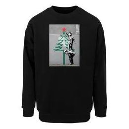 Rundhalspullover Merchcode "Merchcode Banksy - Christmas Tree Crewneck", Herren, Gr. S, schwarz, 65% Baumwolle, 35% Polyester, mehrfarbig, oversize, ohne Ausschnitt, Pullover
