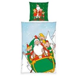 Quelle Wendebettwäsche "Weihnachtsmann Co. KG", bunt, B/L: 135cm x 200cm, 1 Stk., 1 Stk., Flanell, B/L: 80cm x 80cm, 2 Stk., Flanell, Obermaterial: 100% Baumwolle, Bettwäsche, mit weihnachtlichem Motiv