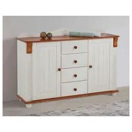 Kommode Home Affaire "Sideboard, Anrichte, mit 3 Schubladen, 2 Türen", weiß, kirscbaumfarben, B:130cm H:91cm T:40cm, FSC-zertifiziertes Massivholz, Sideboards, aus massiver Kiefer, Breite 130 cm