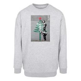 Rundhalspullover Merchcode "Merchcode Banksy - Christmas Tree Crewneck", Herren, Gr. XL, grau, 65% Baumwolle, 35% Polyester, mehrfarbig, oversize, ohne Ausschnitt, Pullover