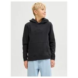 Jack & Jones Kapuzensweatshirt JACK & JONES JUNIOR "JORBLEECKER BRANDING SWEAT HOOD BF JNR", Jungen, Gr. 176, schwarz detail:org, angeraute Sweatware, Obermaterial: 70% Baumwolle, 30% Polyester, bedruckt, loose fit, Rundhals, Rippbündchen, Sweatshirts