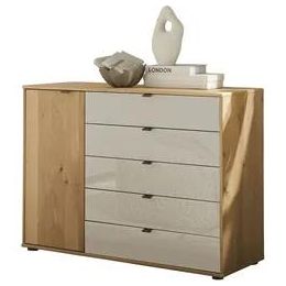 Kombikommode Wiemann "Cardiff Sideboard, Wäscheschrank, teilmassiv Bianco-Eiche, Schubladen", braun, Bianco-Eiche,Front Glas Champagner, Eiche, Sideboards, verschiedenen Ausführungen, inklusive Einlegeboden