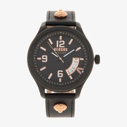 Versus Versace Schwarze Reale Armbanduhr mit Armband aus Leder