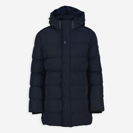 Dunkelblaue Pufferjacke mit abnehmbarer Kapuze