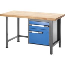 eurokraft pro Höhenverstellbare Werkbank, Gestellbauweise, 1 Schublade, 1 Flügeltür, Breite 750 mm, anthrazit / blau