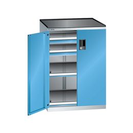 LISTA Schubladenschrank mit Fl&uuml;gelt&uuml;ren, H&ouml;he 1020 mm, 2 B&ouml;den, 2 Schubladen, Traglast 75 kg, lichtgrau / lichtblau