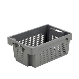 Drehstapelbeh&auml;lter aus HDPE, Volumen 40 l, W&auml;nde und Boden durchbrochen, grau kaiserkraft