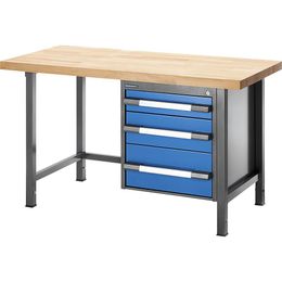 eurokraft pro Höhenverstellbare Werkbank, Gestellbauweise, 3 Schubladen, Breite 750 mm, anthrazit / blau