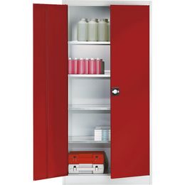 Mauser Magazinschrank, HxB 1950 x 950 mm, Tiefe 420 mm, Geh&auml;use lichtgrau, T&uuml;ren feuerrot