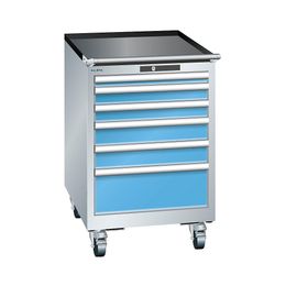 LISTA Schubladenschrank, Breite 564 mm, fahrbar, 6 Schubladen, HxT 890 x 572 mm, lichtgrau / lichtblau