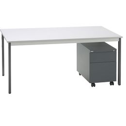 eurokraft basic Komplettb&uuml;ro SATO, Schreibtisch + Rollcontainer, 590 mm tief, Rollcontainer mit Schub und H&auml;ngeregistratur