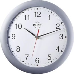 Wanduhr aus ABS-Kunststoff, Ø 300 mm, Quarzuhrwerk, Gehäuse silber matt, Zifferblatt weiß kaiserkraft