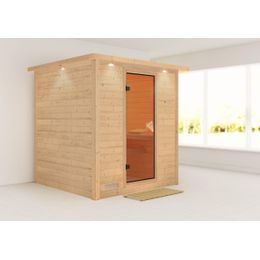 Sauna Karibu "Menja", beige (naturbelassen), ohne Ofen, (ohne Ofen), Saunen, ohne Ofen