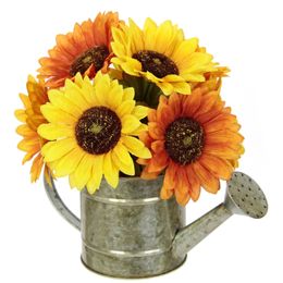 Kunstblume I.GE.A. "Sonnenblumen in Gießkanne", gelb (gelb, orange), B:25cm H:21cm L:20cm, Polyester, Kunstpflanzen, Herbstgesteck Herbstliche Blumen