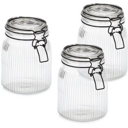Vorratsglas zeller PRESENT "mit Bügelverschluss, 3-tlg.", transparent, schwarz, H:15,3cm, Lebensmittelaufbewahrungsbehälter, luftdicht, schützt vor Feuchtigkeit