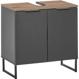 Waschbeckenunterschrank BASIC BY BALCULINA "Denver Waschbeckenunterschrank, Badezimmerschrank 60x60x35", schwarz (schwarz matt, schwarz matt, eiche), B:60cm H:60cm T:35cm, FSC-zertifizierter Holzwerkstoff, Schränke, Breite 60 cm, Tür L/R montierbar, Softclose