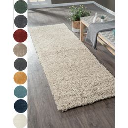 Hochflor-Läufer "My Shaggy", beige, B:80cm H:37mm L:200cm, Polypropylen (PP), MyFlair MÖBEL & ACCESSOIRES, Teppiche, Shaggy, Uni Farben, leicht glänzend, Microfaser, extra flauschig