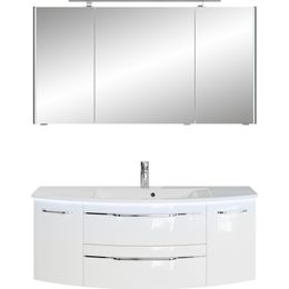 Badmöbel-Set SAPHIR "Serie 7045 2-teilig Mineralmarmor-Waschtisch mit LED-Spiegelschrank", weiß (weiß hochglanz), B:133,2cm H:200cm T:49,8cm, Spanplatte, Kastenmöbel-Sets, Badezimmer-Set 133,2 cm breit, inkl. Türdämpfer, 5 Türen, 2 Schubladen