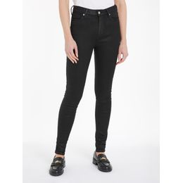 Skinny-fit-Jeans Tommy Hilfiger "HARLEM U SKINNY HW CAL", Damen, Gr. 29, Länge 30, schwarz (schwarz coated), Denim/Jeans, Obermaterial: 78% Baumwolle, 12% Lyocell, 7% Elastomultiester, 3% Elasthan, skinny fit, Jeans, mit Tommy Hilfiger Logo-Badge