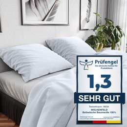 Bettwäsche WOLKENFELD "Renforcé Bettwäsche Baumwolle - Natürlich weiches Schlafgefühl", weiß, B/L: 200cm x 200cm, 1 Stk., 2 Stk., Renforcé, B/L: 80cm x 80cm & 80cm x 80cm, 3 Stk., Renforcé, Obermaterial: 100% Baumwolle, Bettwäsche, 135x200 cm, 155x220 & Übergrößen I inkl. Kissenbezüge 80x80 I uni