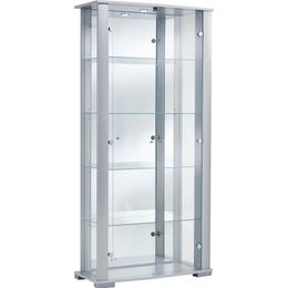 Fif Möbel Vitrine FIF MÖBEL "STELLA", silber, Holzwerkstoff, Sicherheitsglas ESG, Schränke, Standvitrine/Glasvitrine 2x Glastür,perfekt für Sammler,Sammlervitrine