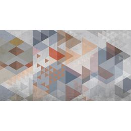 Fototapete ARCHITECTS PAPER "Atelier 47 Vintage Triangle 1", blau (himmelblau, braun, dunkelblau), B:5m L:2,7m, Vlies, Tapeten, Vlies, Wand, Schräge, Decke